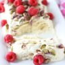 White Chocolate Semifreddo with Pistachios and Raspberries