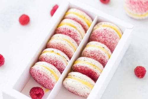 Raspberry Macarons with Passion Fruit Filling