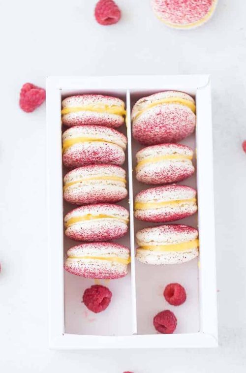 Raspberry Macarons with Passion Fruit Filling