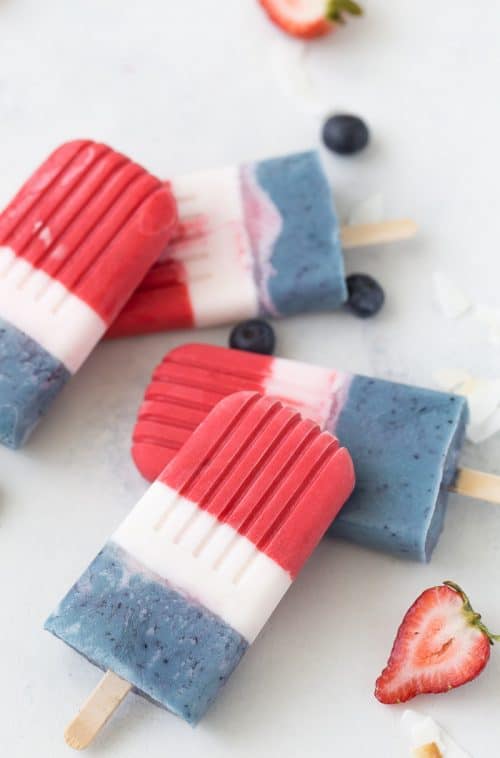 Red, White and Blue Popsicles - Coconut Berry Ice Pops