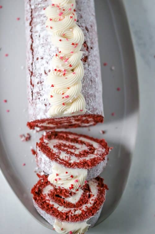 Classic Red Velvet Roll Cake with Cream Cheese Frosting